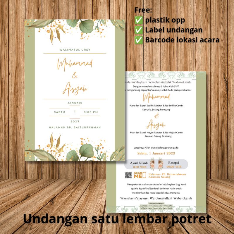 Jual Undangan 1 lembar bolak-balik Pernikahan, Engagement, Tasyakuran ...