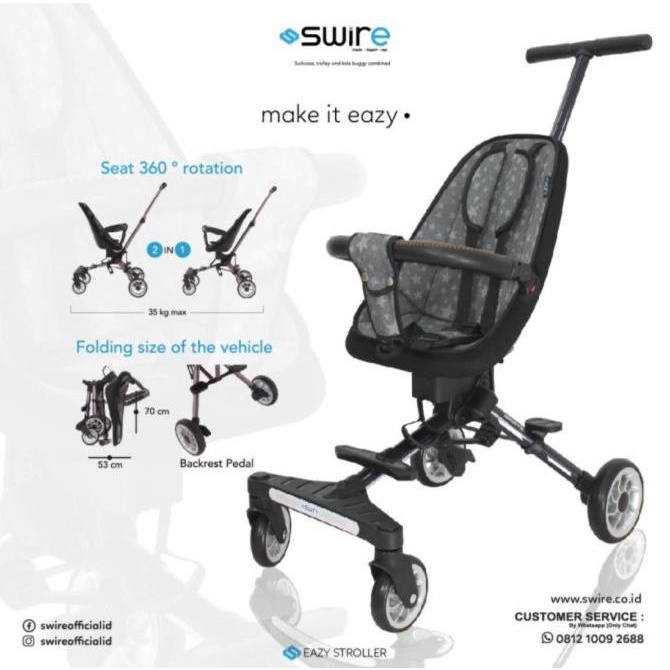 Jual Stroller Anak Bayi Balita PMB Eazy 2in1 Stroler Anak Swire SW 969 ...