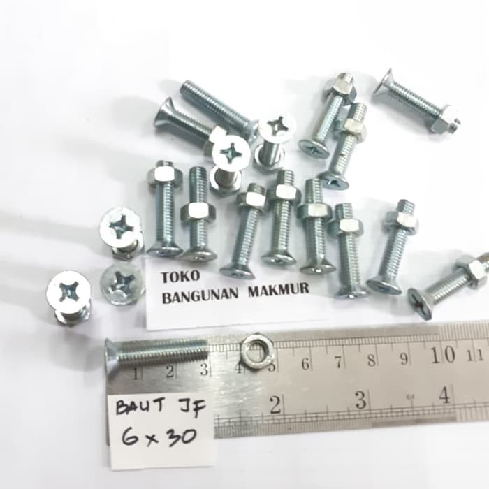 Jual Baut Putih M6x30 +Mur Baut JF6x30 per 10 pcs | Shopee Indonesia