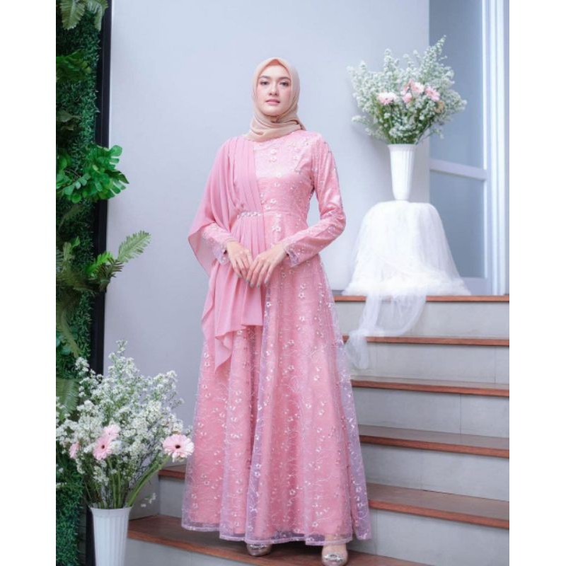 Jual GAMIS PESTA MEWAH ALEENA FULL BURKAT / GAUN MUSLIMAH PESTA Gamis ...