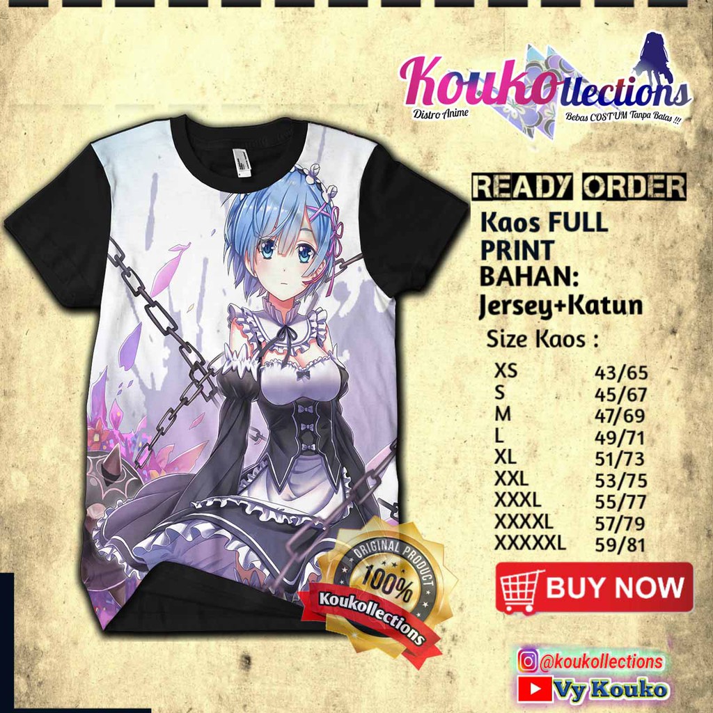 Jual Kaos Anime RE ZERO SUBARU REM RAM EMILIA FULLPRINT BAJU ANIMe ...