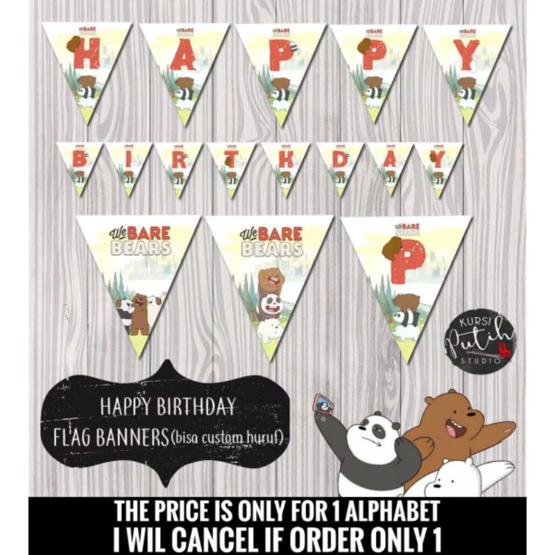 Jual We bare bears flag banner bisa custom huruf | Shopee Indonesia