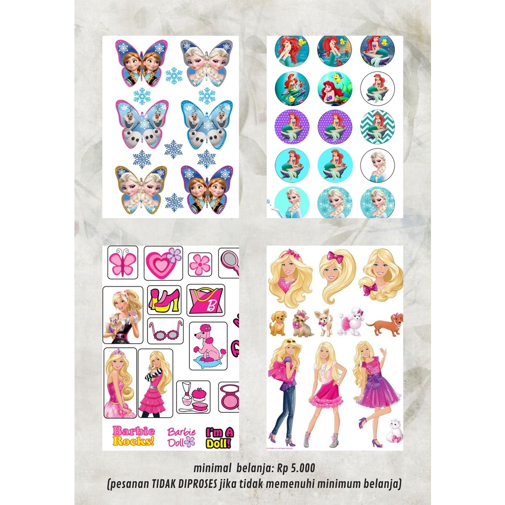 Jual barbie/disney sticker for phone/laptop/scrapbook journal/room wall ...