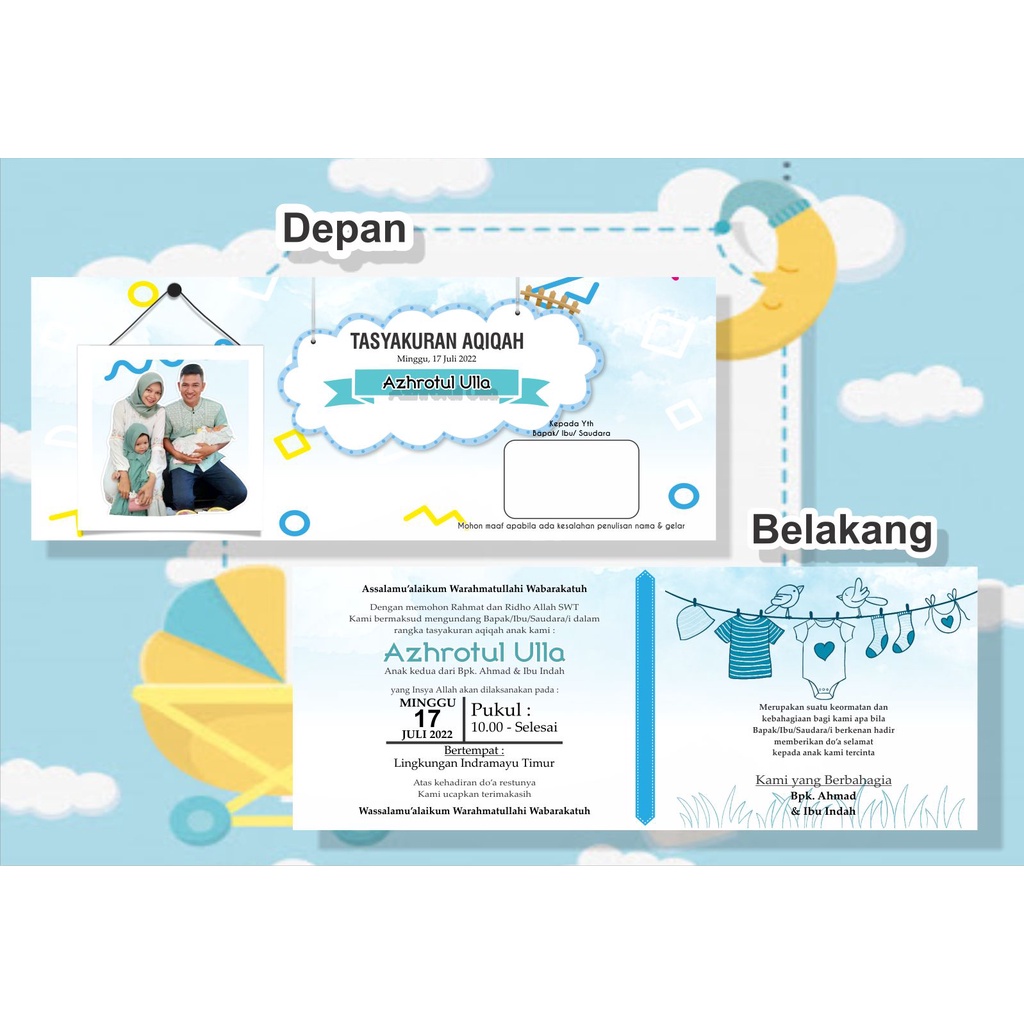 Jual undangan aqiqah BC 1 lembar timbal balik | Shopee Indonesia