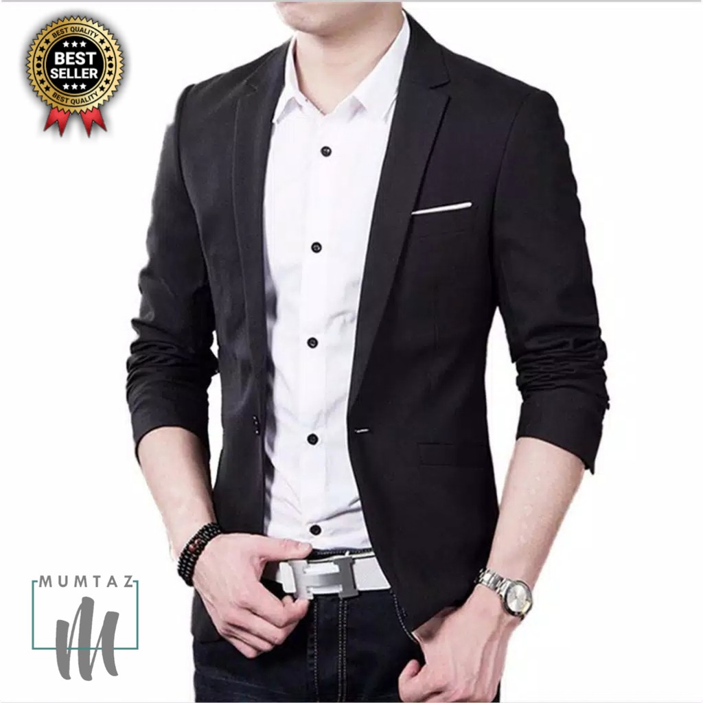 Jual jas prian lengan pajang jas kantor jas formal warna hitam | Shopee ...