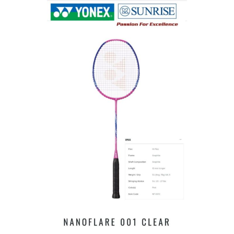Jual Raket Badminton Yonex NANOFLARE 001 ABILITY CLEAR FEEL 5u Nano Flare Original | Shopee ...