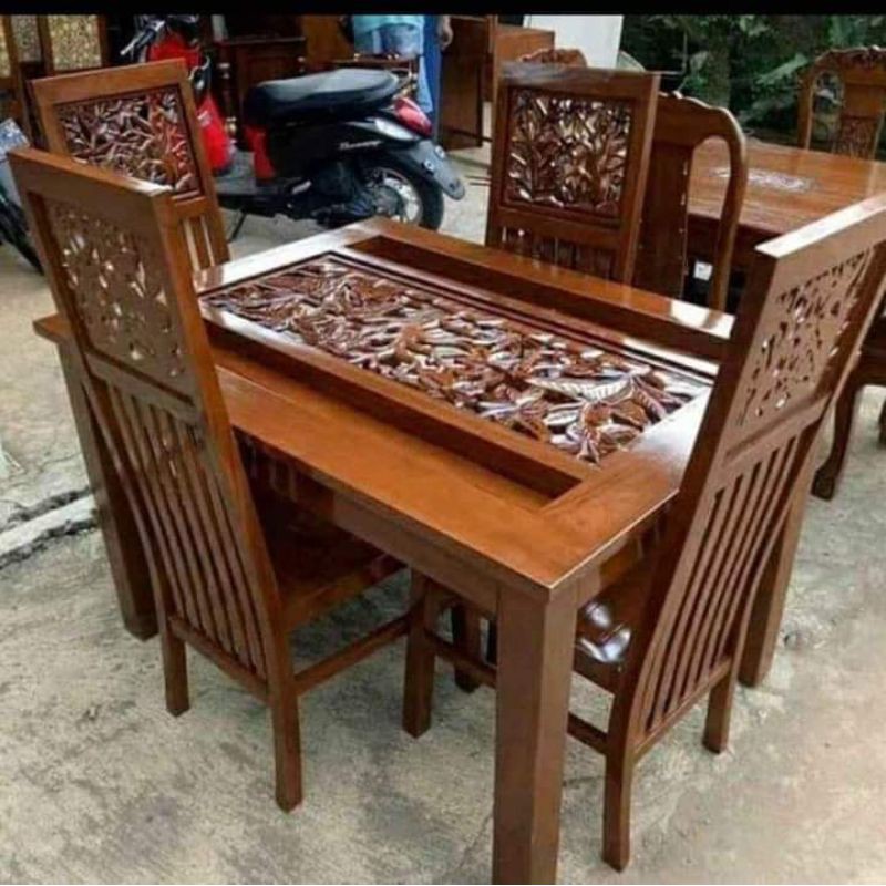 Jual meja makan kursi 4 balero kayu jati | Shopee Indonesia