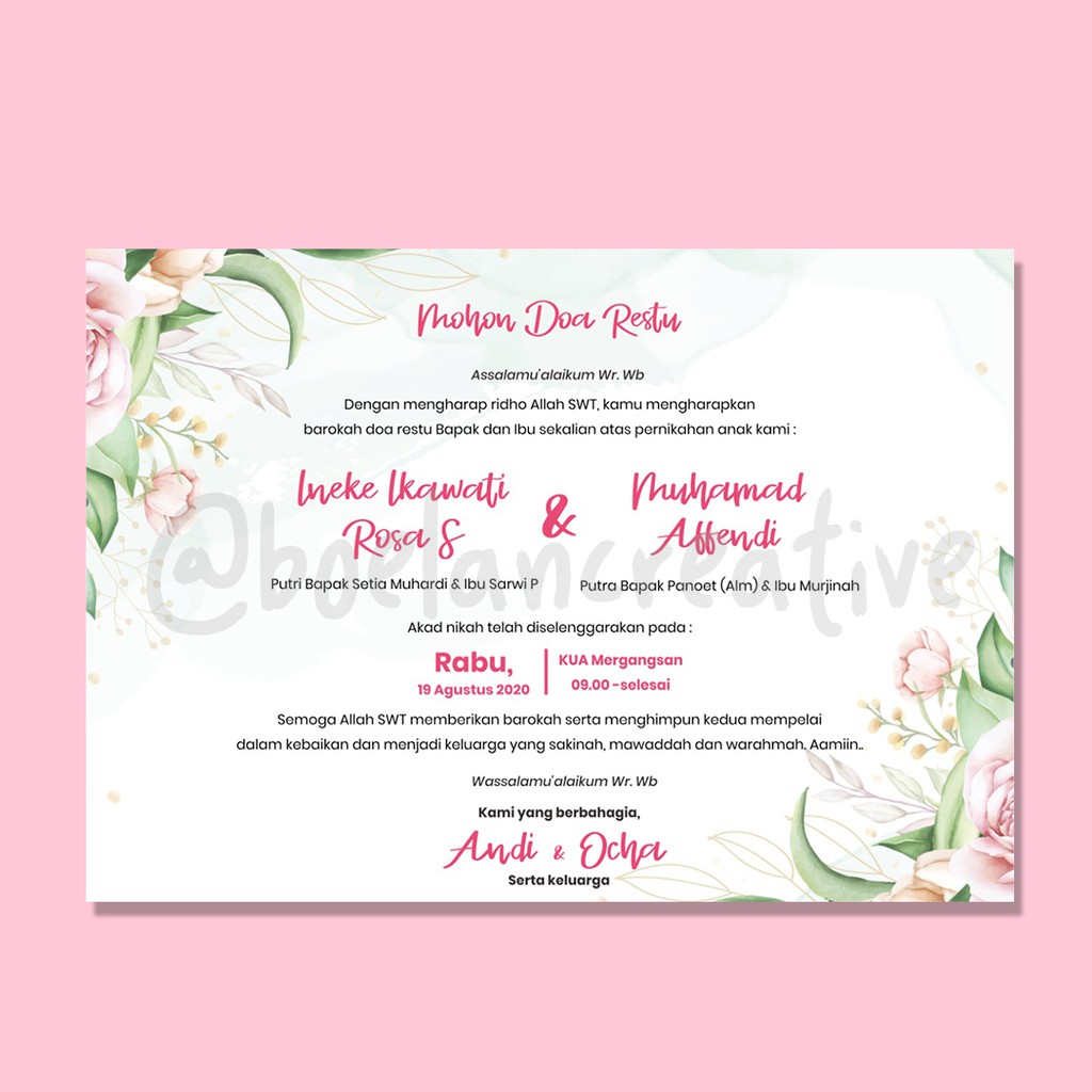 Jual Kartu ucapan syukur / Tasyakuran pernikahan / mohon doa restu pernikahan buat nasi kotak ...