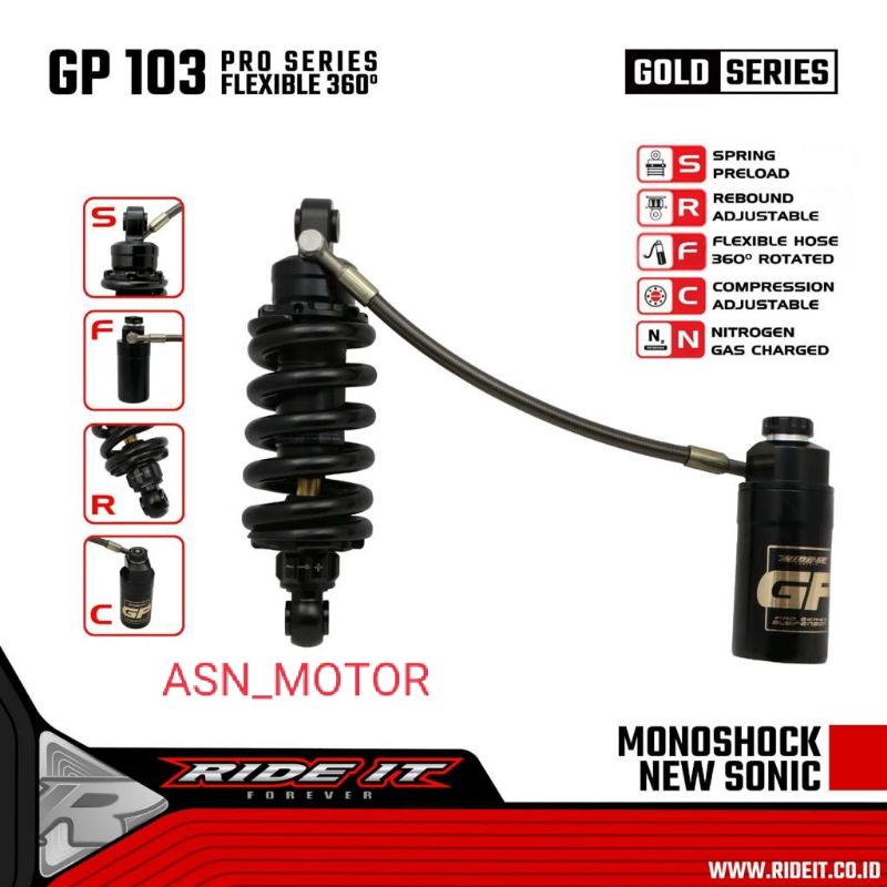 Jual Monoshock tabung pisah Fleksibel Sonic 150, Supra GTR Ride it GP 103 Gold Series As Black ...