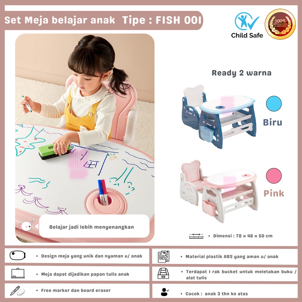 Jual SET MEJA KURSI BELAJAR ANAK FISH (001) - Foldable Meja Fish Papan ...