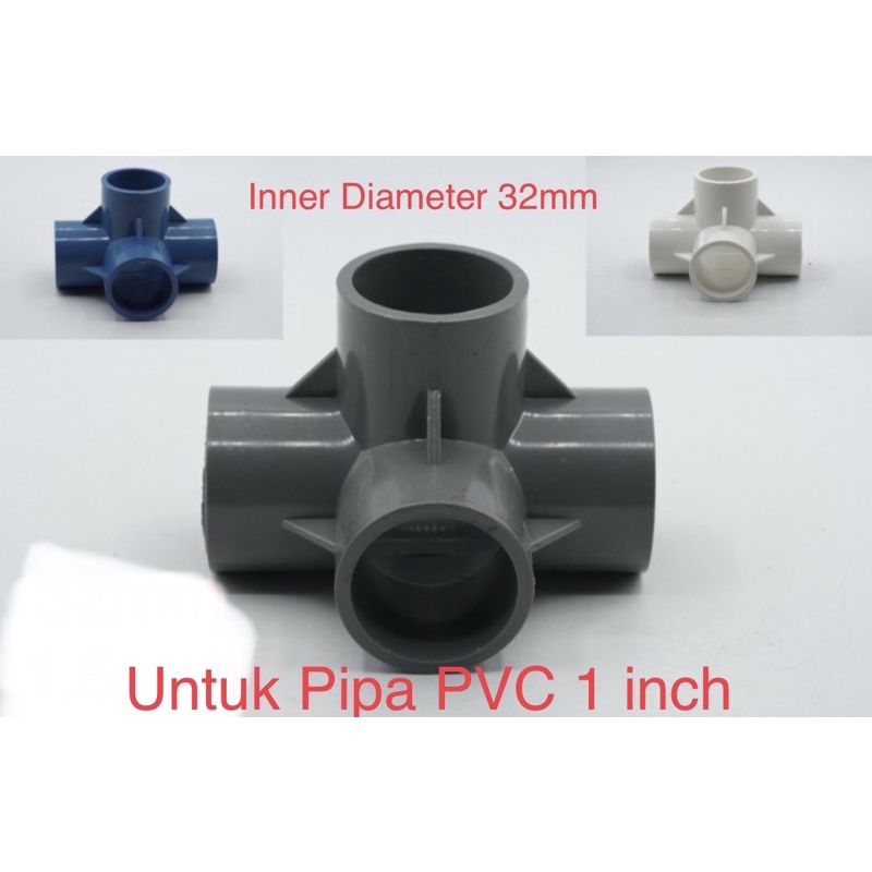 Jual Fitting 4 Way Arah T Tee 90 Degree Inner Diameter 32mm for Pipa ...