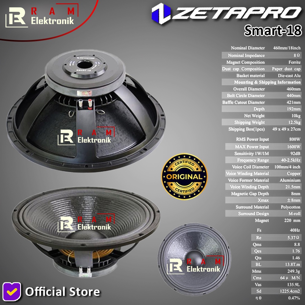 Jual Komponen Speaker 18 Inch Zetapro Smart18 / Smart 18 Coil 4 Inch ...