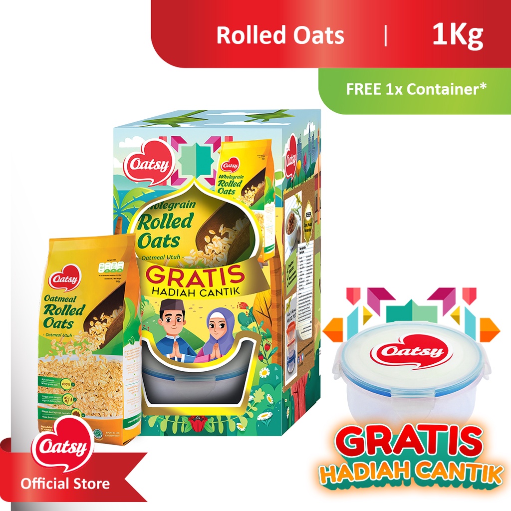 Jual OATSY Oatmeal Rolled Oats 1kg + Free Container | Shopee Indonesia