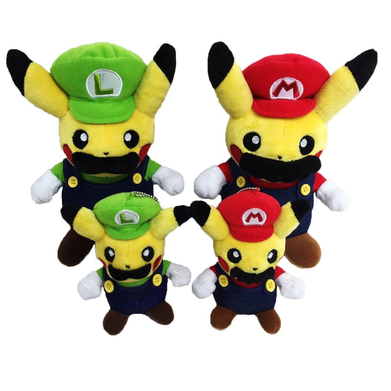 Jual Cartoon Cute Pikachu Cosplay Super Mario Bros Luigi Mario Plush ...