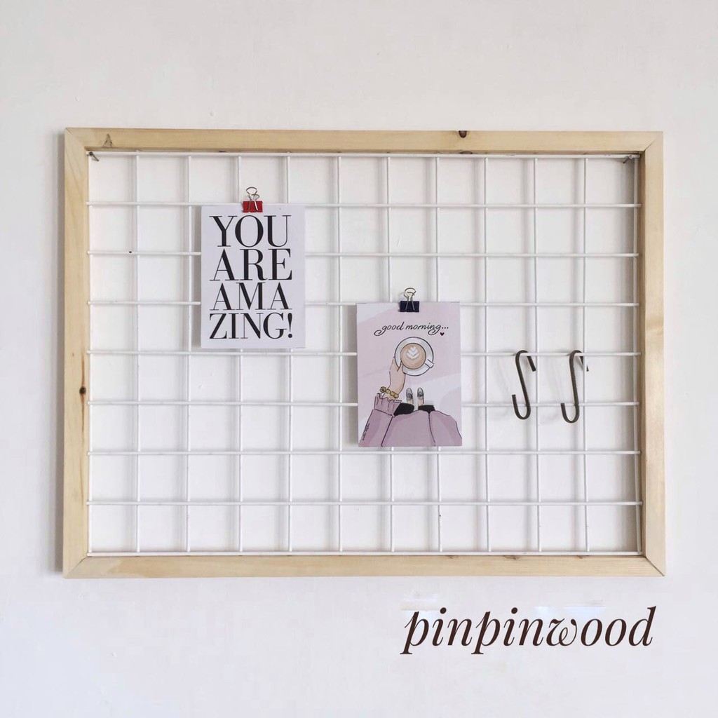 Jual wiremesh / mesh board - putih frame natural (kawat anyam) | Shopee ...