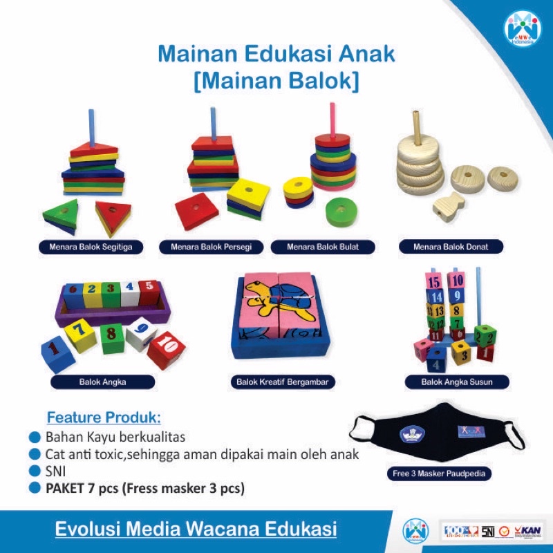 Jual Mainan Kayu Edukasi Anak Alat Peraga Balok Menara Segitiga-Bulat ...