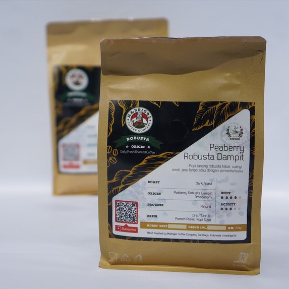 Jual Kopi Robusta Peaberry Dampit Strong Dark Roast Madrigal Coffee ...