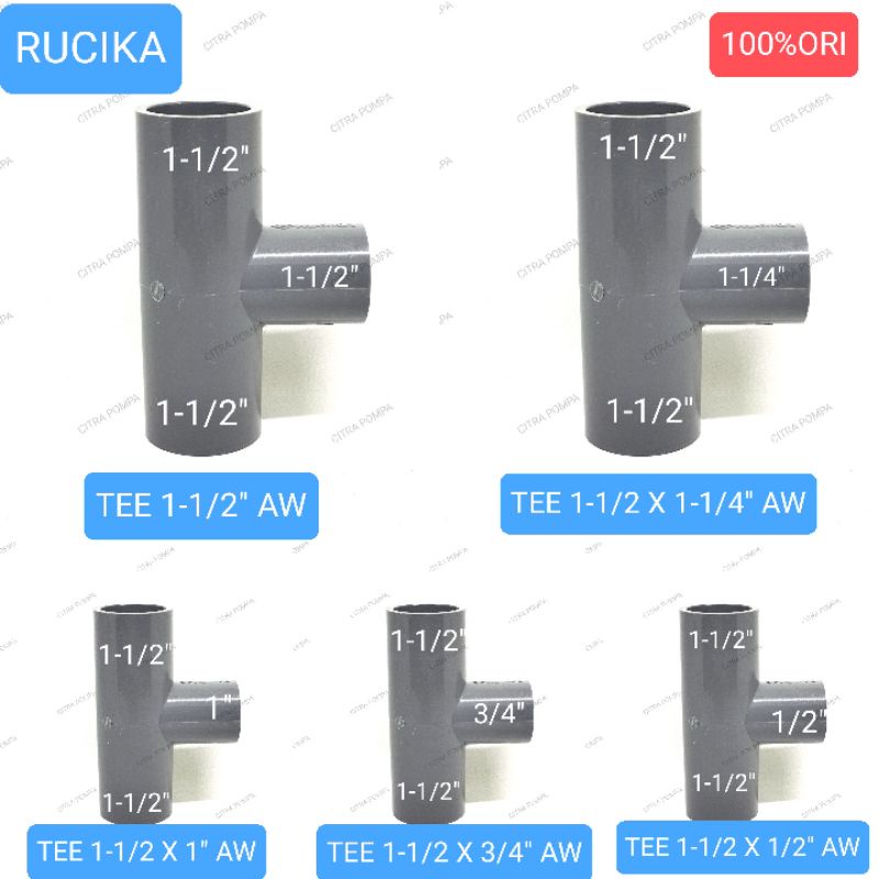 Jual RUCIKA TEE 1.1/2" AW / TEE 1.1/2 X 1.1/4 TEE 1.1/2 X 1 TEE 1.1/2 X 3/4 TEE 1.1/2 X 1/2 AW ...