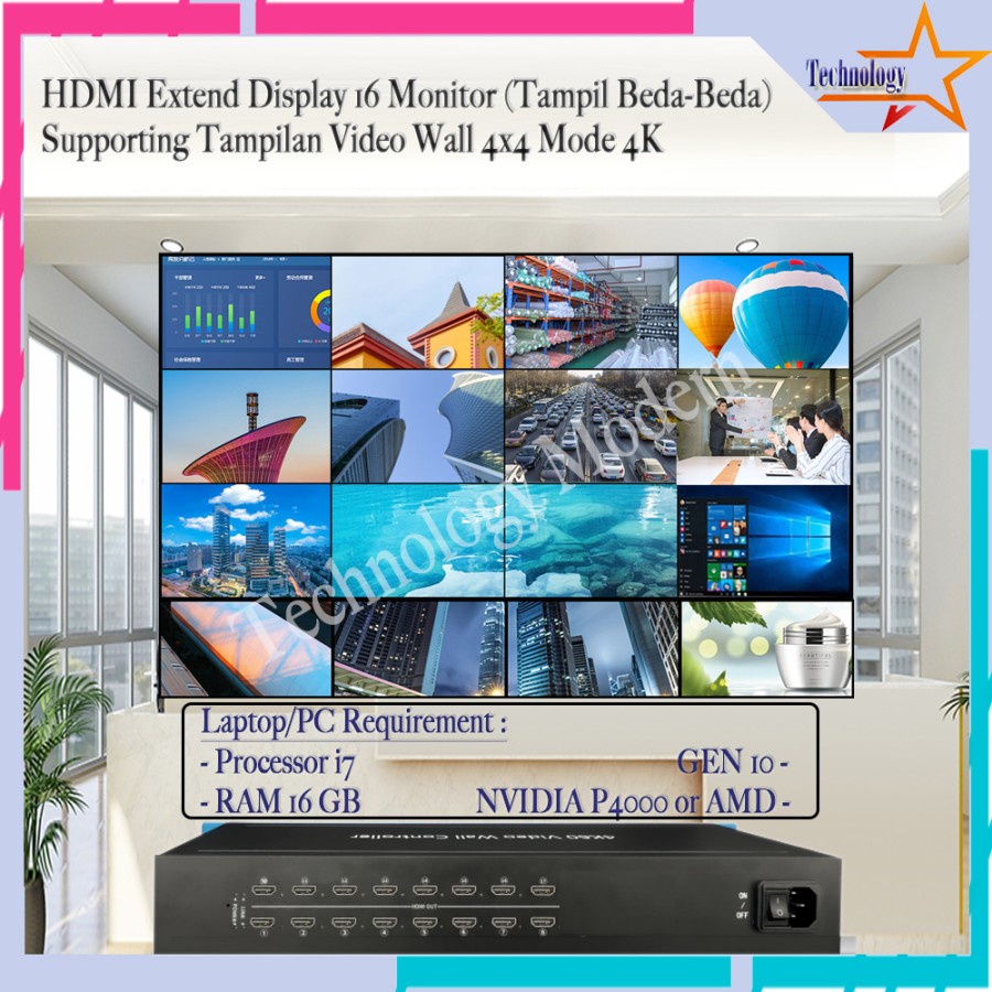 Jual 4K HDMI Extend Display 16 TV Tampil Beda-Beda Support Video Wall ...