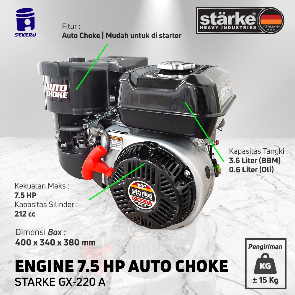 Jual Mesin Penggerak Engine Bensin 4 TAK 7.5 HP STARKE GX 220 A | AUTOCHOKE | Shopee Indonesia