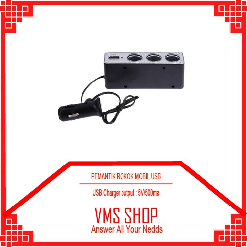 Jual PEMANTIK ROKOK MOBIL USB POWER TRIPLE SOCKET 12/24V - BLACK ...