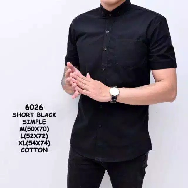 Jual Kemeja Pria Lengan Pendek Baju Cowok Polos Putih Hitam Kasual jumbo Big Size Kerja Kantor ...