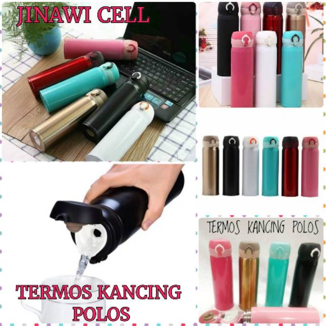 Jual TERMOS BOTOL AIR MINUM PANAS STAINLESS POLOS KANCING TUMBLER ...