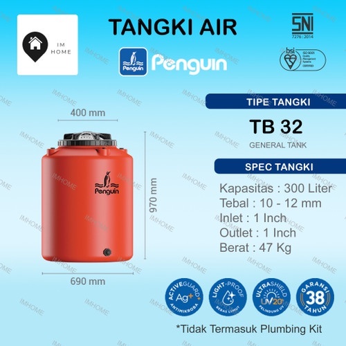 Jual Tangki Air / Tandon / Toren Penguin 300 Liter - TB 32 (TB32)/ Torrent Penguin 300Liter ...