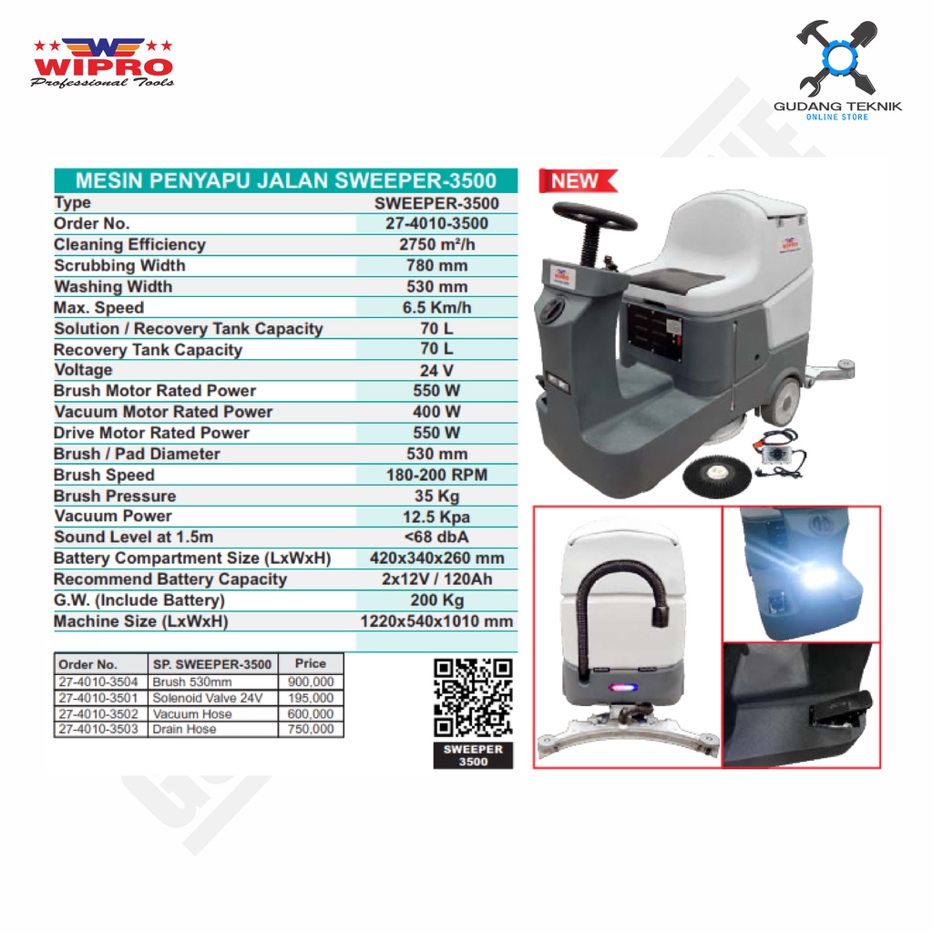 Jual Mesin Penyapu Jalan Sweeper WIPRO 3500 / Motor Pembersih Jalan ...