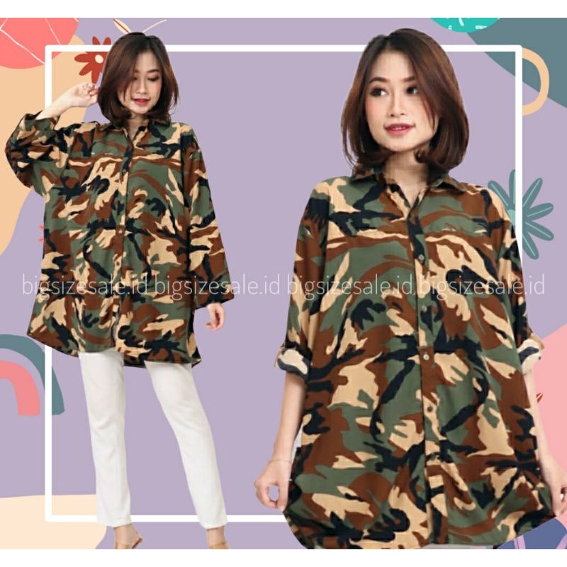 Jual KEM ARMI Pakaian Wanita Kemeja Army Super Jumbo LD 130 Lengan ...