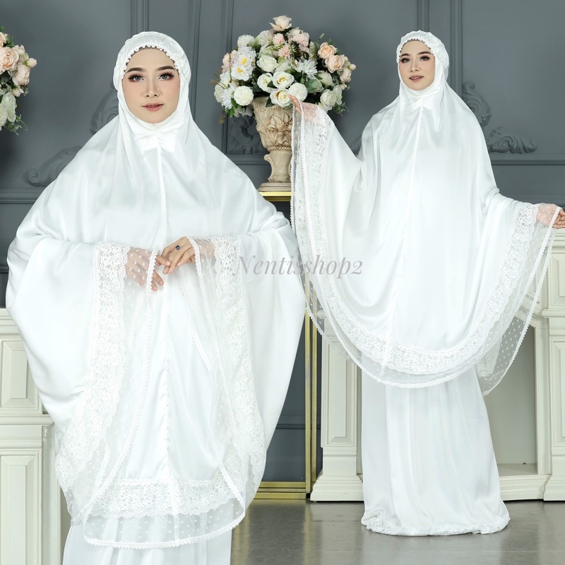 Jual Mukena Silk Premium Silky Putih Tulang Seserahan Hantaran Telekung praying set maxmara ...
