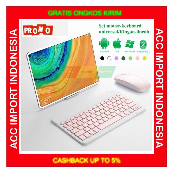 Jual Paket Keyboard Bluetooth With Mouse Mini For Ipad PC Android Pink ...