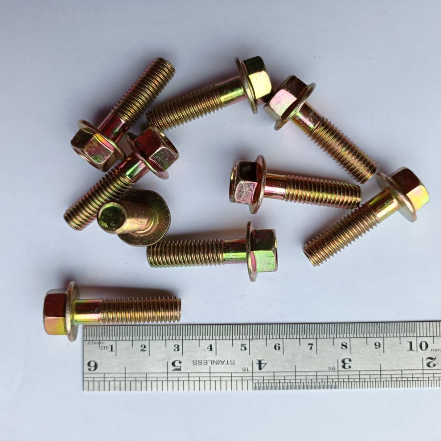 Jual FLANGE BOLT M8 X 30 / BAUT TOPI M8 X 30 KUNING / FLANGE BOLT M8X30 KUNING / BAUT M8 / BAUT ...