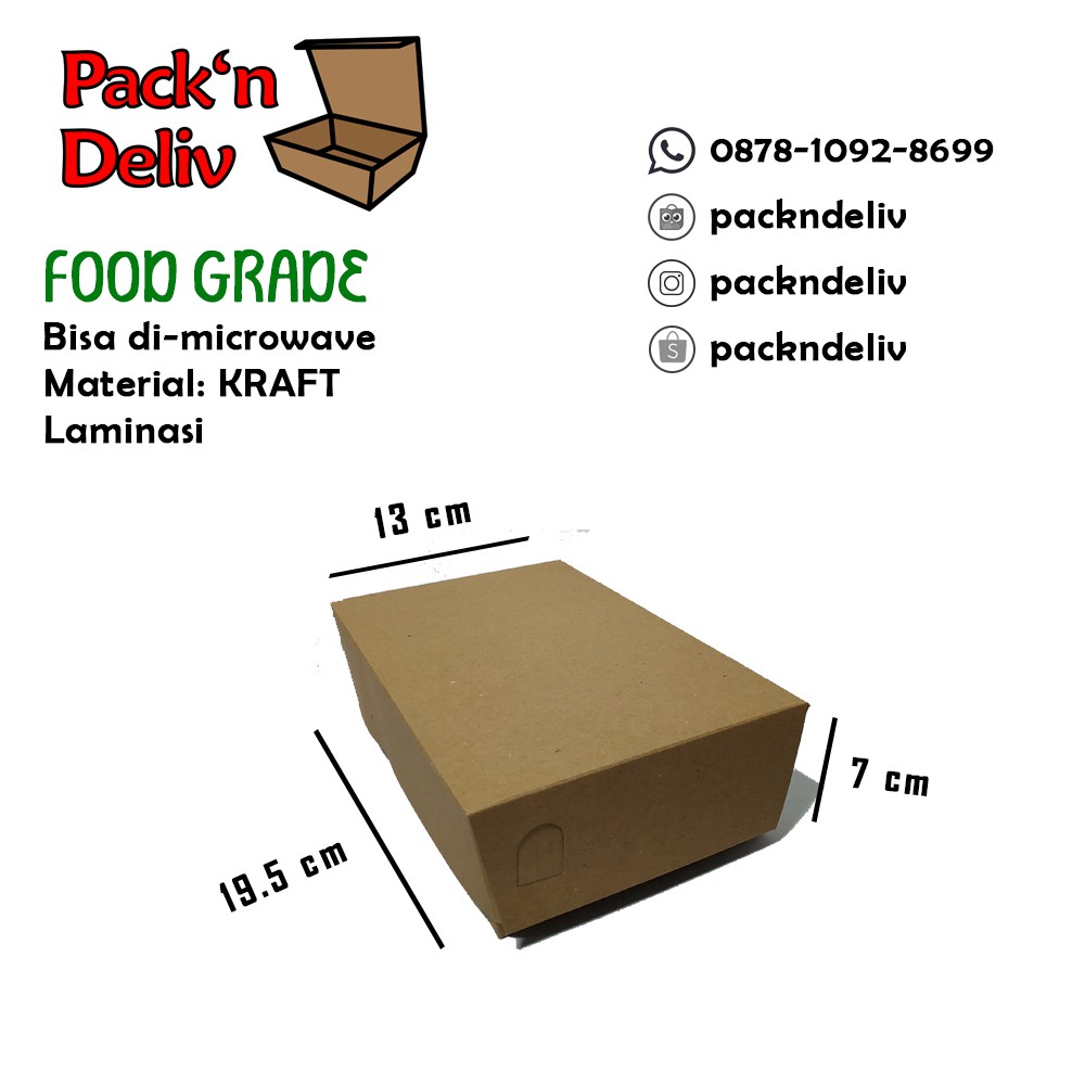 Jual Lunch Box Polos Kraft Ukuran 19,5 x 13 x 7 cm (50 pcs) | Shopee ...