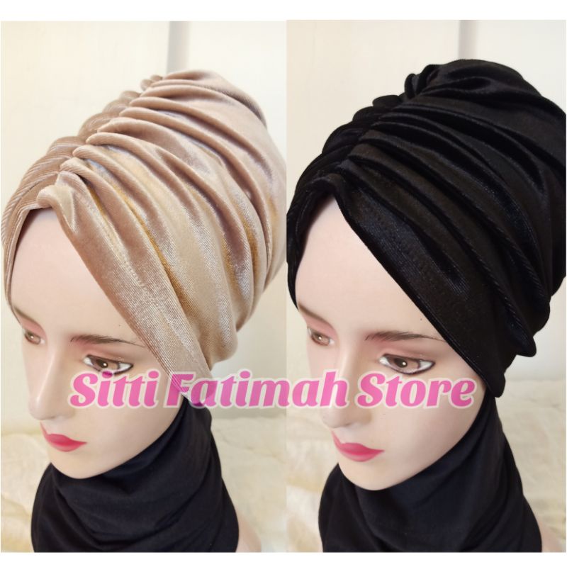 Jual Turban instan beludru polos Turban dewasa turban pesta | Shopee ...