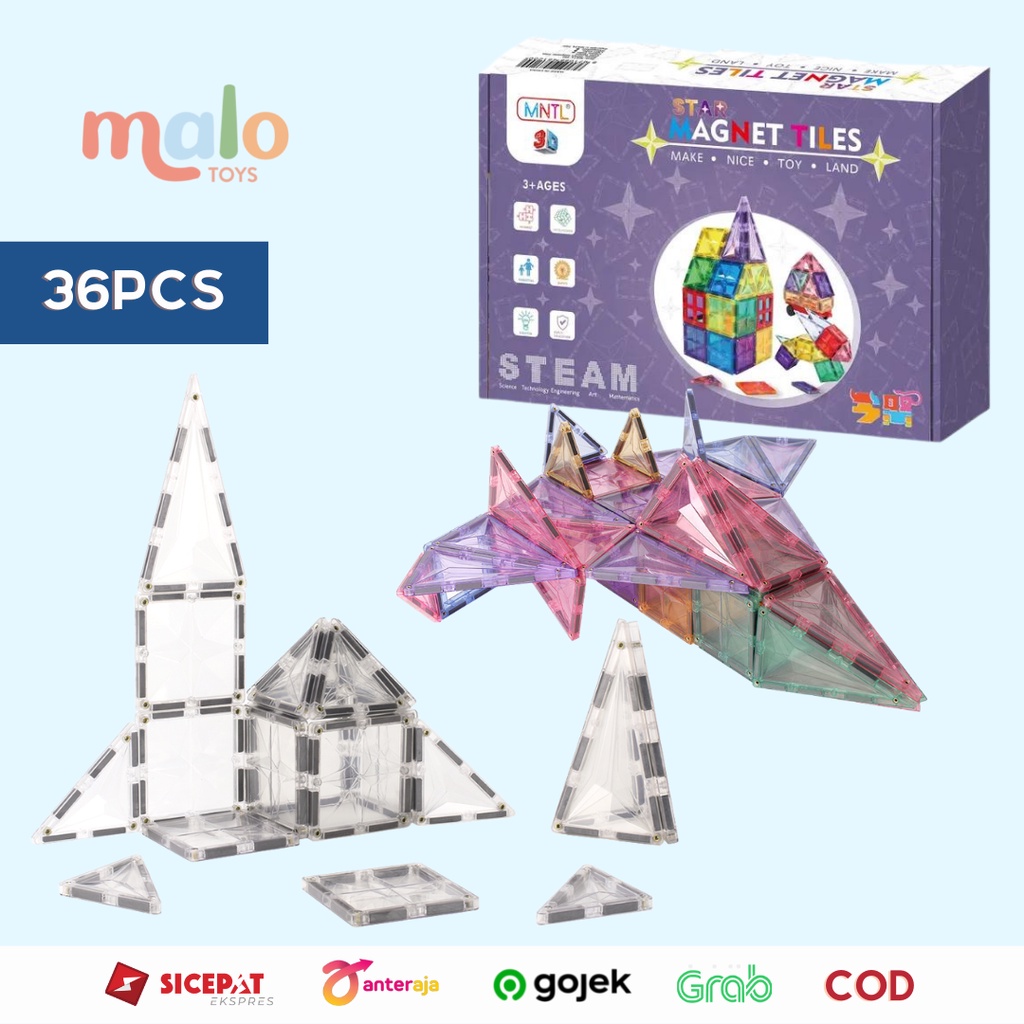 Jual MALOTOYS - MNTL Star Magnetic Tiles 36 Pcs Warna PASTEL ...