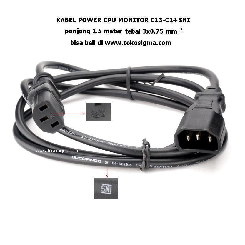 Jual KABEL POWER 1.5 mtr SNI 3X0.75mm CPU-MONITOR C13-C14 | Shopee Indonesia