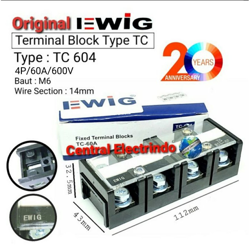 Jual Terminal Block Blok 60A 4P (TC 6004) EWIG. | Shopee Indonesia