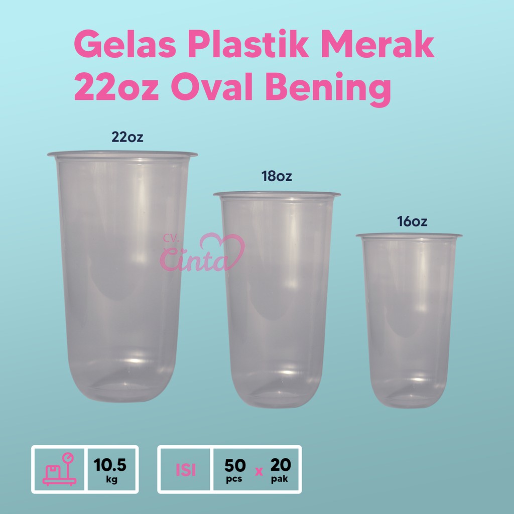 Jual Cup Oval 22 oz Gelas Boba Cup U Plastik Minuman Cup Oval Merak ...