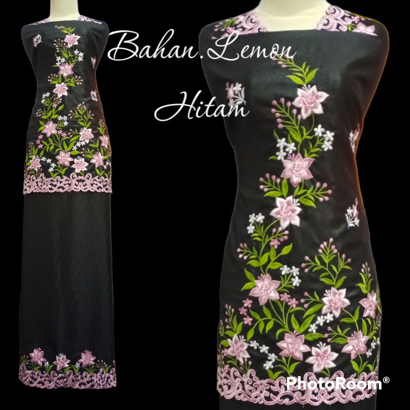 Jual Bahan kurung bordir, motif Kerancang bunga Jalar (serat lemon ...