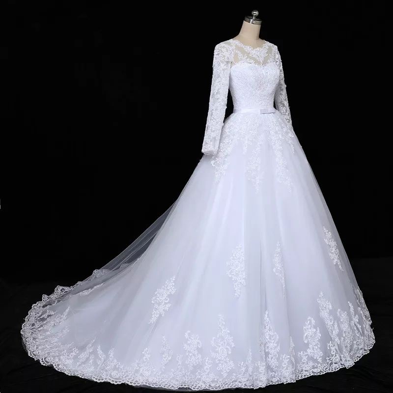 Jual Gaun Wedding Dress Lace Dress Vestido De Noiva Long Sleeve Train ...