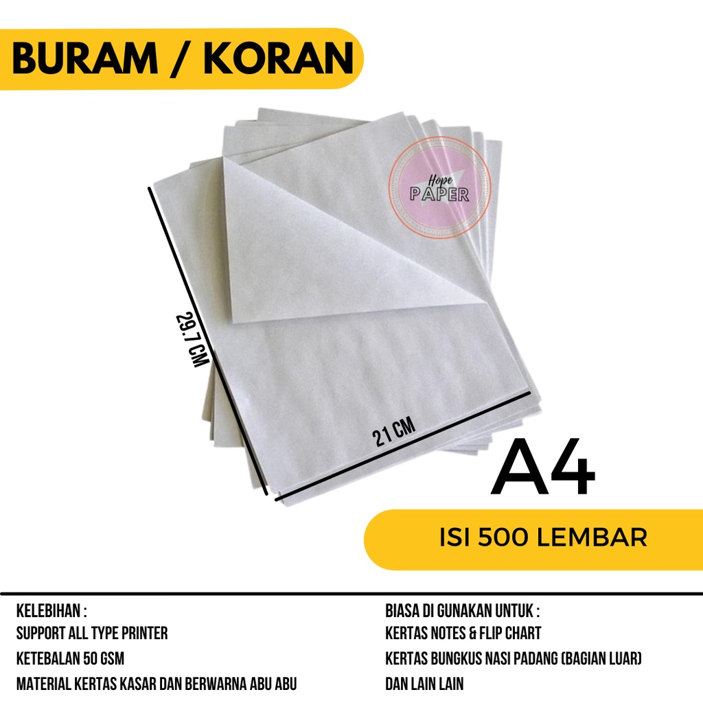 Jual Kertas Buram A4 1 Rim isi 500 lembar / Kertas Buram A4 | Shopee ...