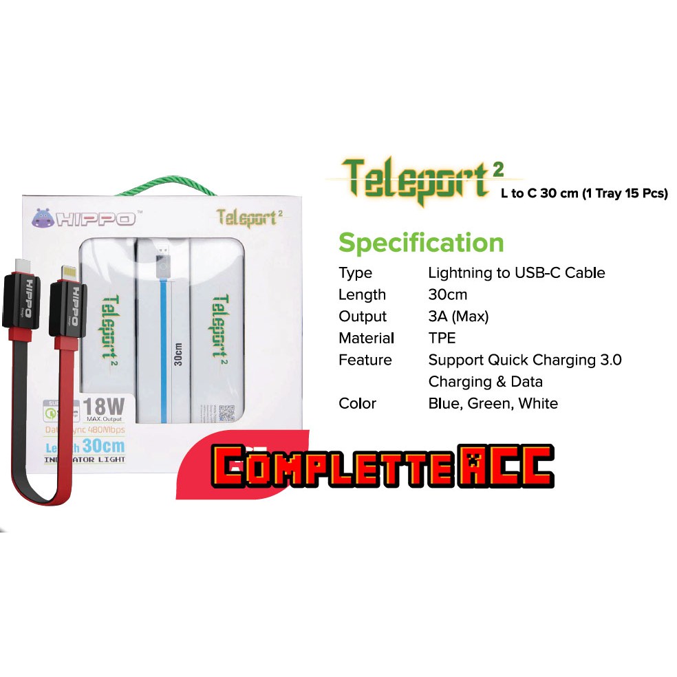 Jual USB Kabel HIPPO TELEPORT 2 30cm Type-C to Lightning (1 tray isi ...