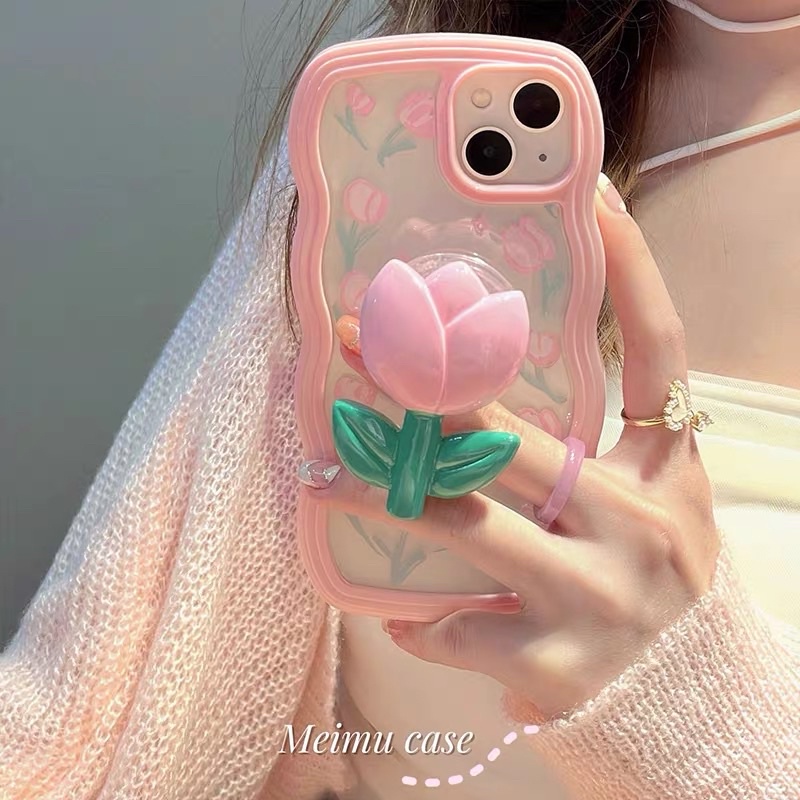 Jual Pastel Pink Case with Tulip Holder Softcase Case HP Lucu for ...