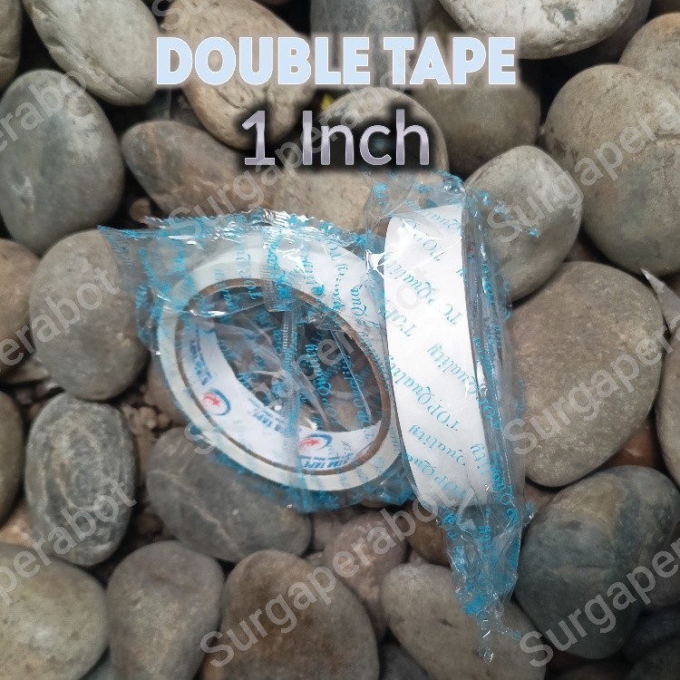 Jual Double Tape 1 inch x 12 Yard / Lakban Bolak Balik Doble Tip Putih ...