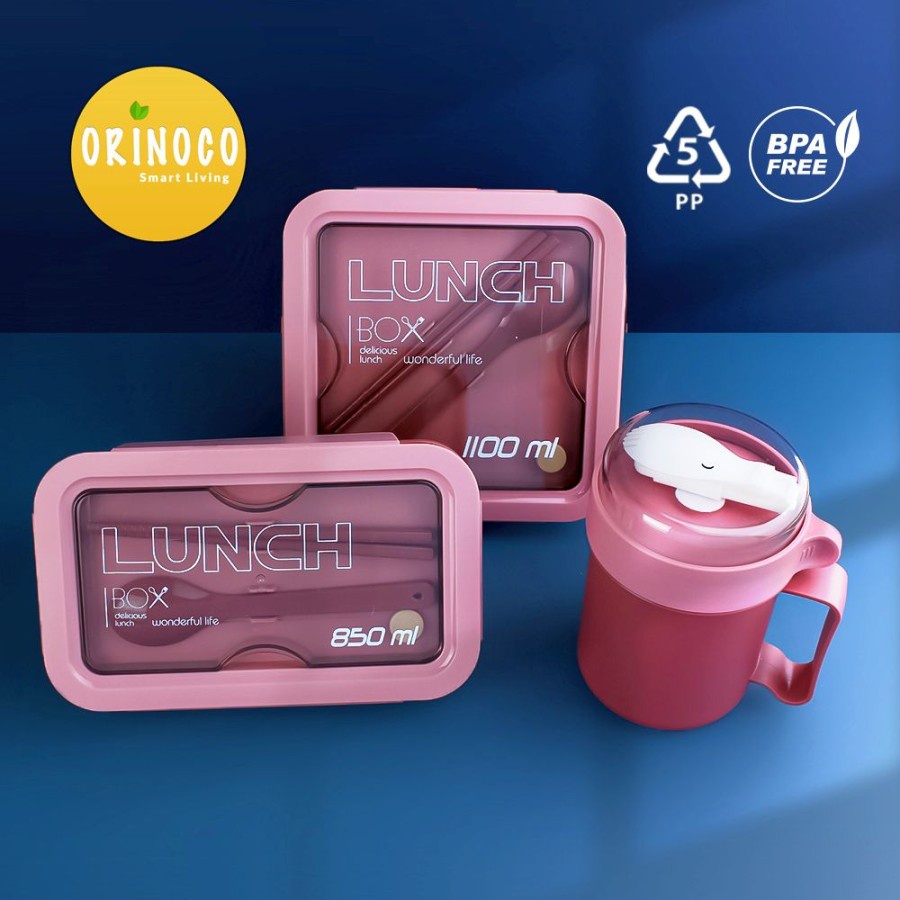 Jual Tempat Makan Kotak Bekal Anti Tumpah Series Pink Lunch Box Orinoco ...