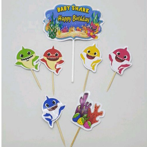 Jual SET TOPPER HAPPY BIRTHDAY ANIMASI BABY SHARK TUSUK PICK TOPPER ...