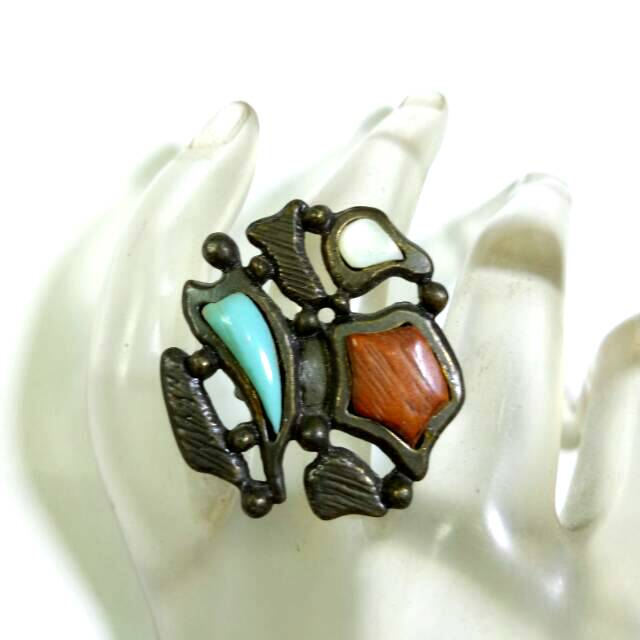 Jual Cincin asimetris mozaik batu toska coklat putih (asymmetrical ...