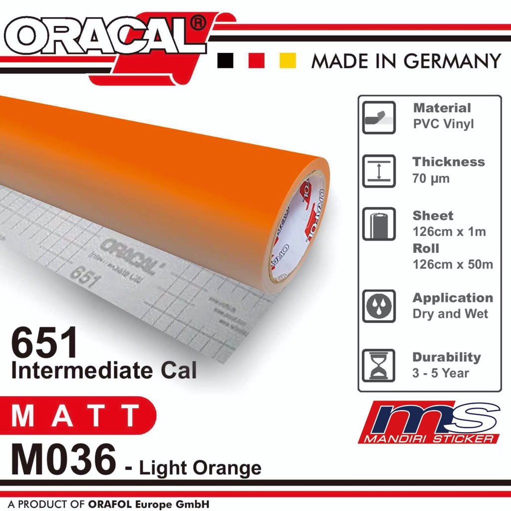 Jual Sticker ORACAL 651 - M036 Light Orange Matt Cutting Stiker ...