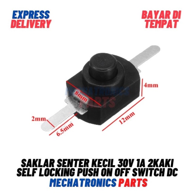 Jual SAKLAR SENTER KECIL 30V 1A 2KAKI SELF LOCKING PUSH ON OFF SWITCH ...
